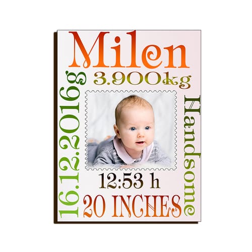 Колаж от снимка на бебе-момиче и надписи, "Handsome" (eng.) модел 4